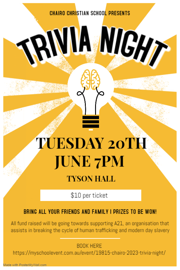 Chairo 2023 Trivia Night – My School Event